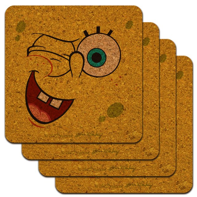 Spongebob Winking Face Low Profile Novelty Cork Coaster Set