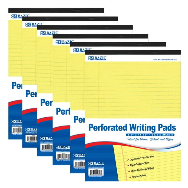 BAZIC Perforated Writing Pad, 50 Sheets 8.5"x11.75", Canary, 6-Pack ...