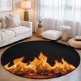Abstract Orange Flame on Black Round Rug 3ft Flickering Fire Pattern ...