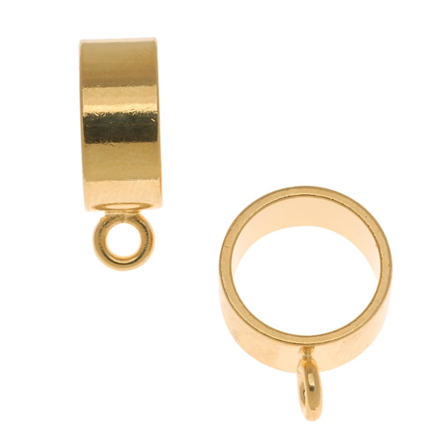 22K Gold Plated Large Round Slider Bail - Fits 11.5mm Cord (2 Pieces ...