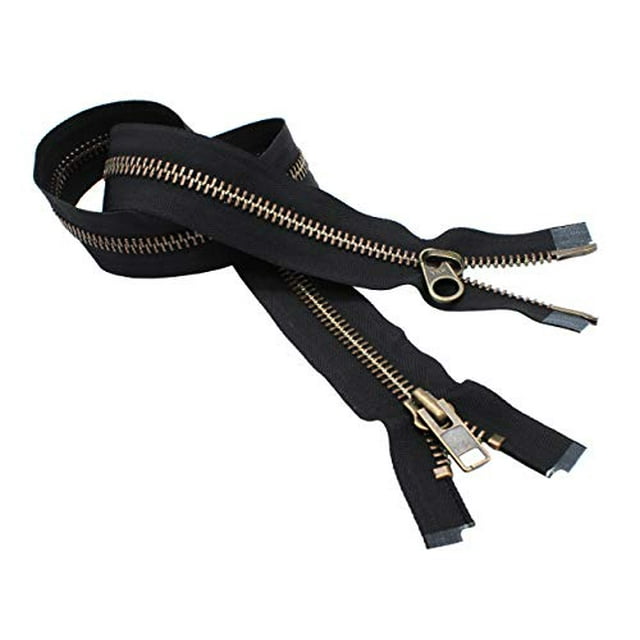 YKK #10 Extra Heavy Duty Antique Brass Parka"2-Way" Dual Separating Jacket Zipper Color Black (1 ...
