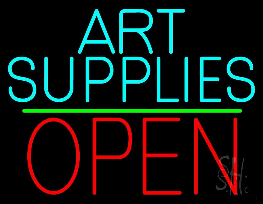 Turquoise Art Supplies With Open 1 LED Neon Sign 24 x 31 - inches ...