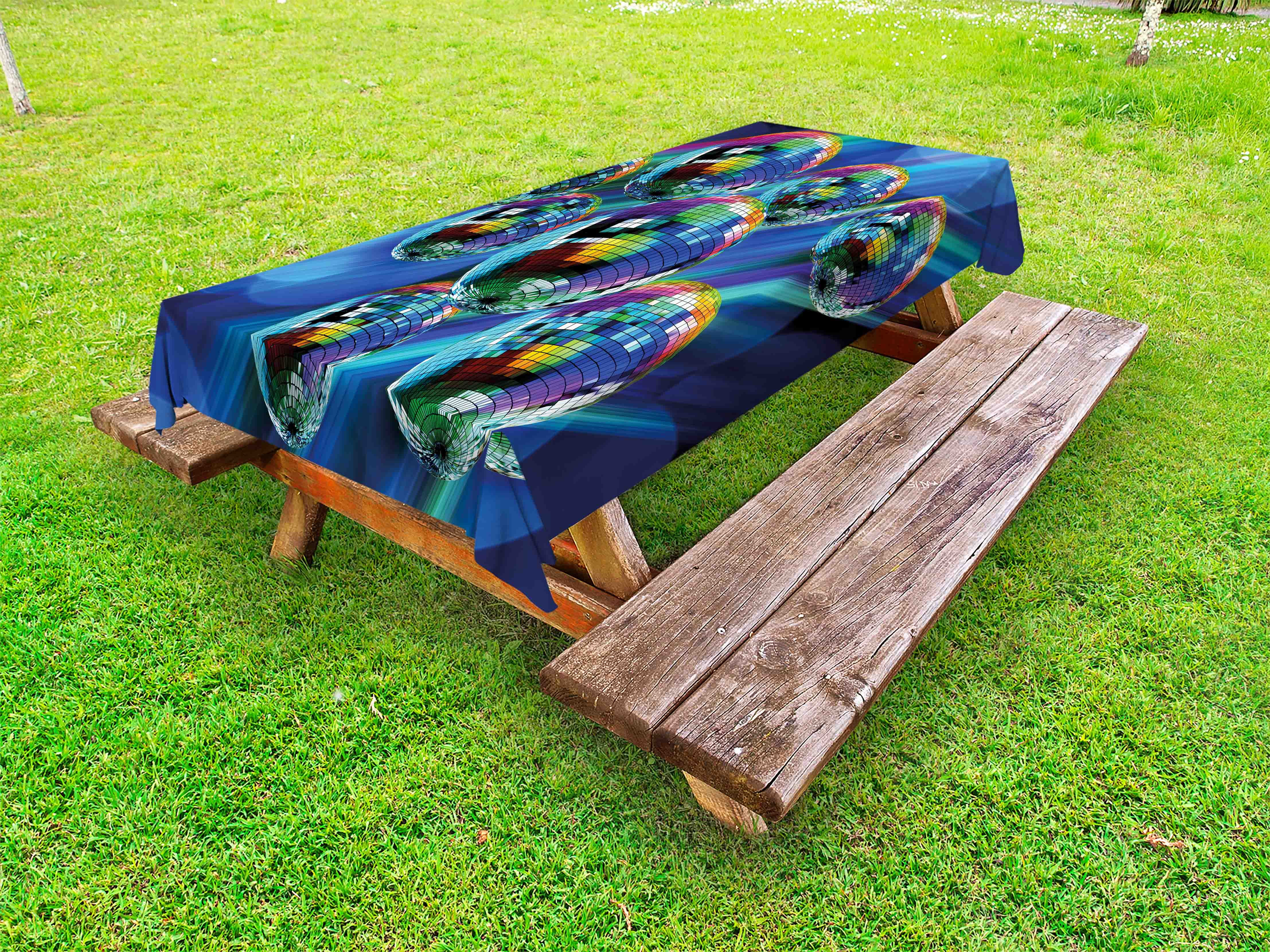 70s Party Outdoor Tablecloth, Colorful and Funky Vibrant Disco Balls in ...