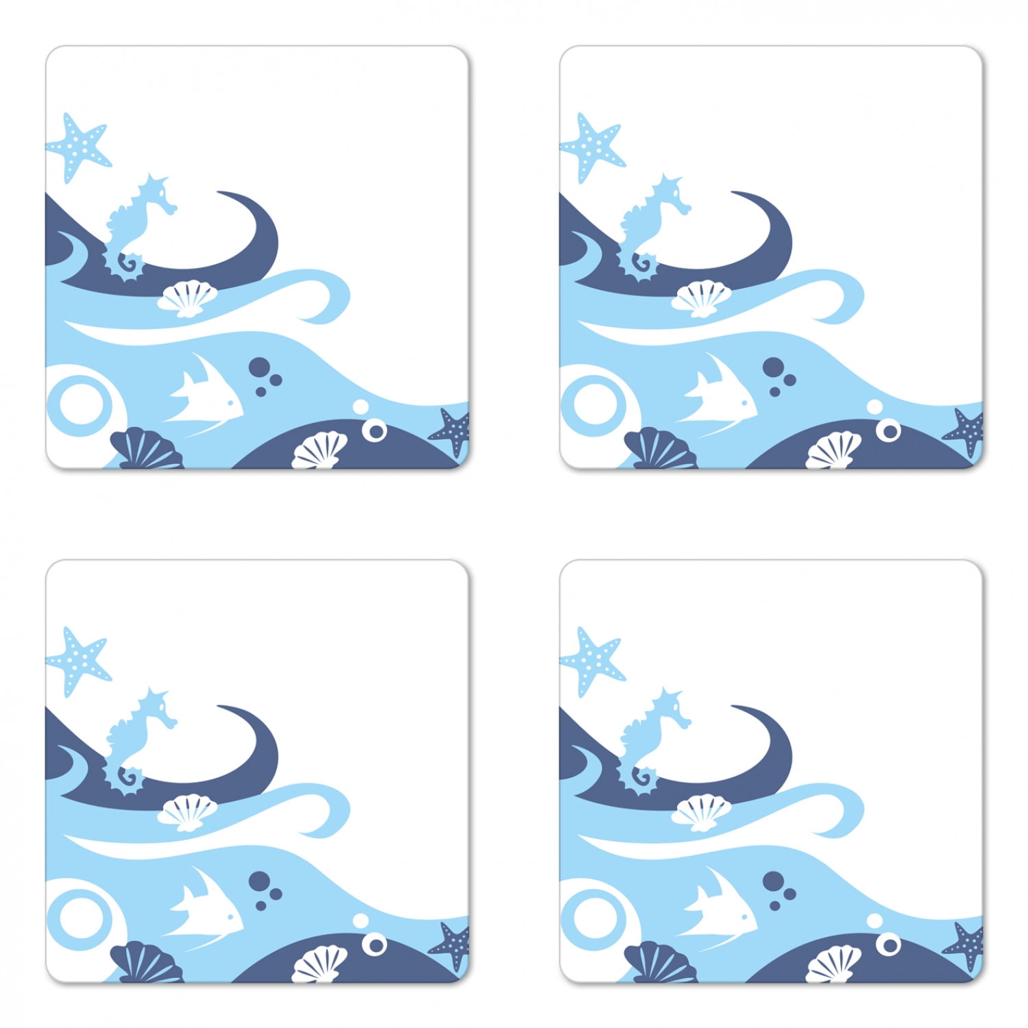 Ocean Coaster Set of 4, Cartoon Graphic Like Image of Deep Sealife ...
