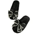 Xucatan Fuzzy Bow Slippers for Women Winter Bedroom Warm Slippers with Anti-Skid Sole Cozy House ...