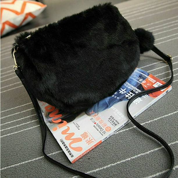 Women Faux Fur Tote Shoulder Bag Purse Luxury Fluffy Crossbody