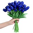 15pcs Tulips Fake Blue Artificial Flowers Real Touch 14" Silk Flower ...