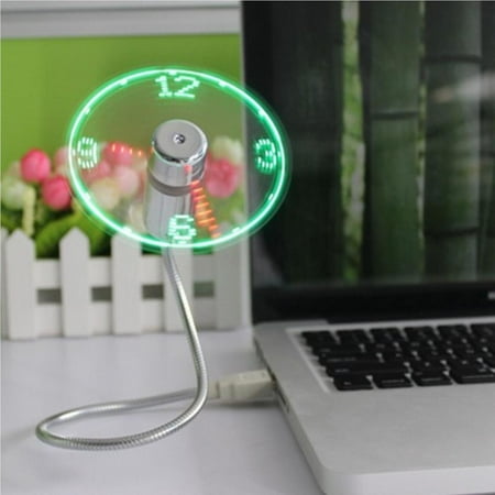 USB LED Clock Fan Mini Portable Gadgets Flexible with real time display ...