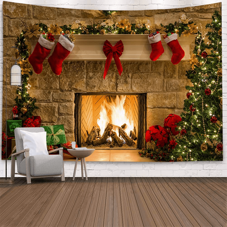 Christmas Decorated Brick Fireplaces