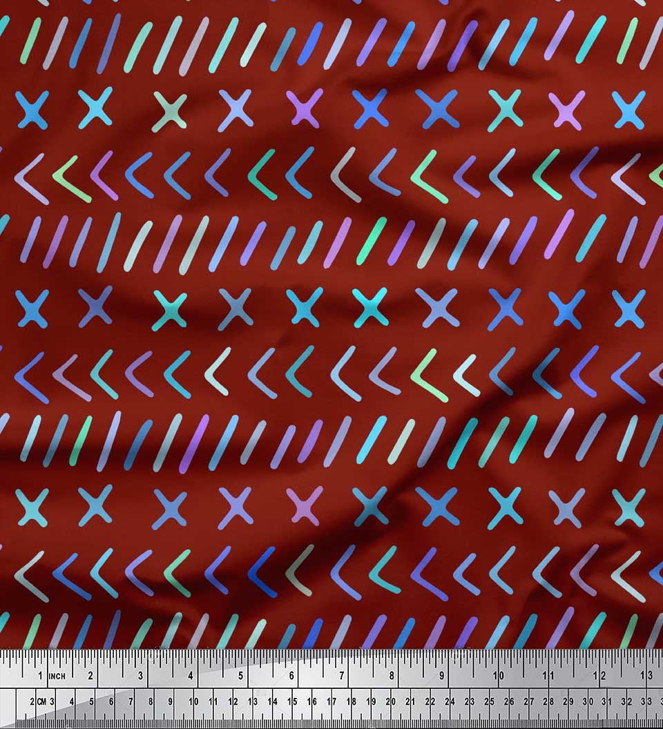 Soimoi Red Modal Satin Fabric Mathematical Symbol Print Fabric by Yard ...