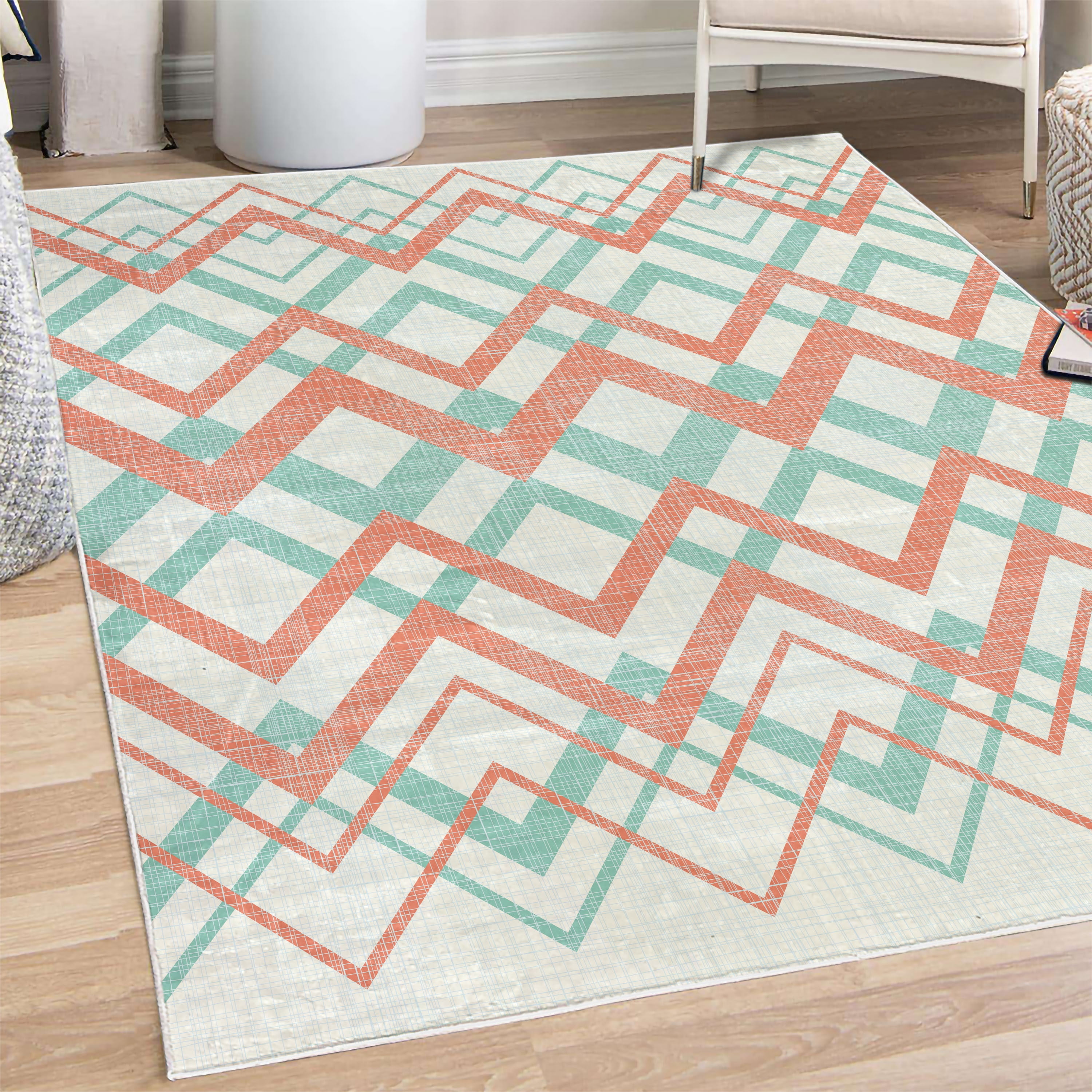Chevron Decorative Rug, Vintage Overlapping Zigzag Lines Thin and Thick ...