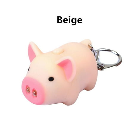 Mini Adorable Pig Keychain LED Luminous Sound Cartoon Pig Key Ring New ...