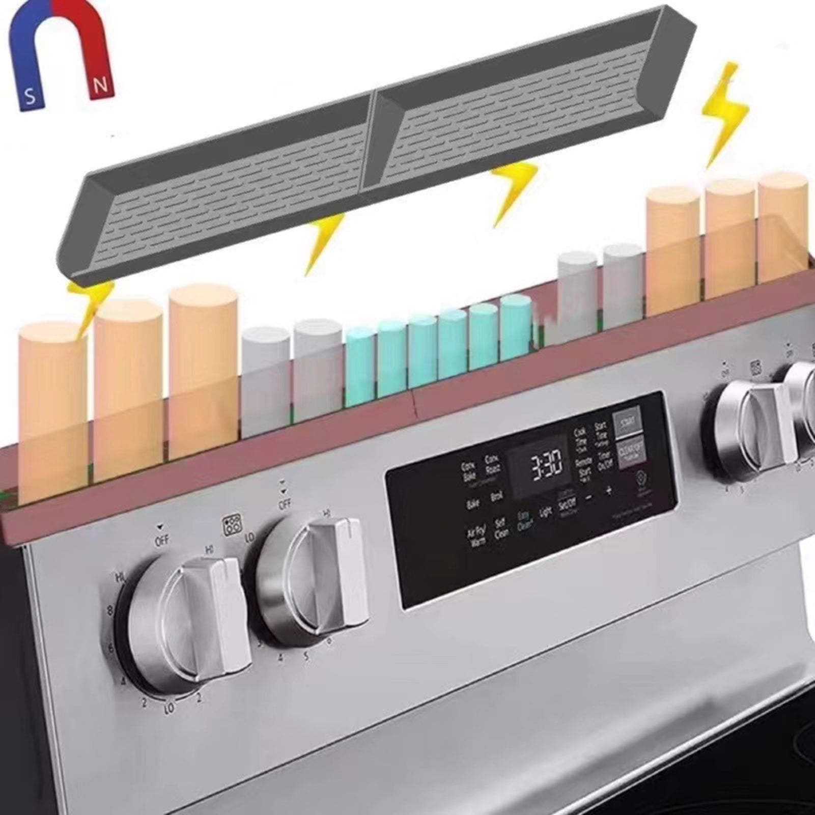 Hesroicy Stove Top Shelf with Magnets Silicone 2 Functional Partitions ...