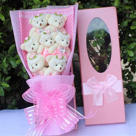 3 Styles Teddy Bear Stitch Plush Toys with Soap Fower Cartoon Bouquets ...