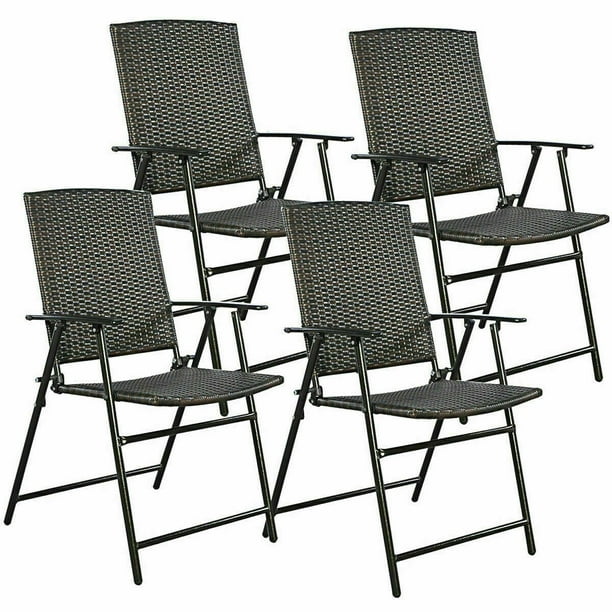 Gymax Folding Rattan Chair Brown 4 PCS Outdoor Indoor Furniture ...