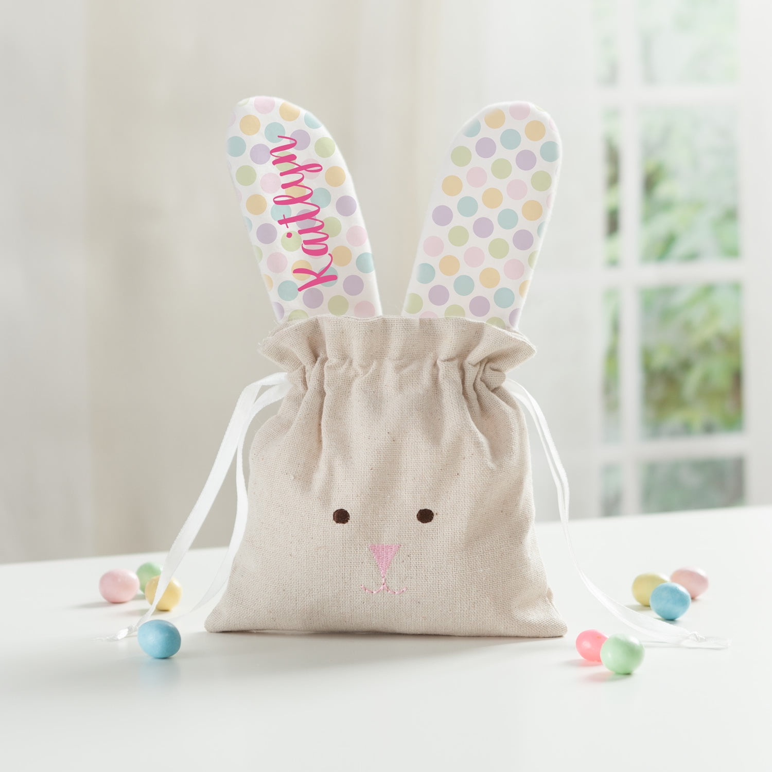 Personalized Linen Drawstring Bunny Easter Bag - Walmart.com