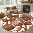 Brown Soccer Round Rug 7ft Washable Circle Rugs Non Slip Retro Football ...