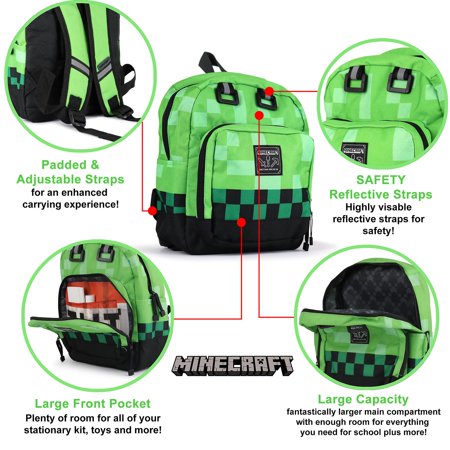 Official Kids Minecraft Creeper Pattern Mini Backpack Boys Girls School ...
