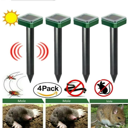4 pieces solar mole repellant, ultrasonic LED mole repeller, vole ...