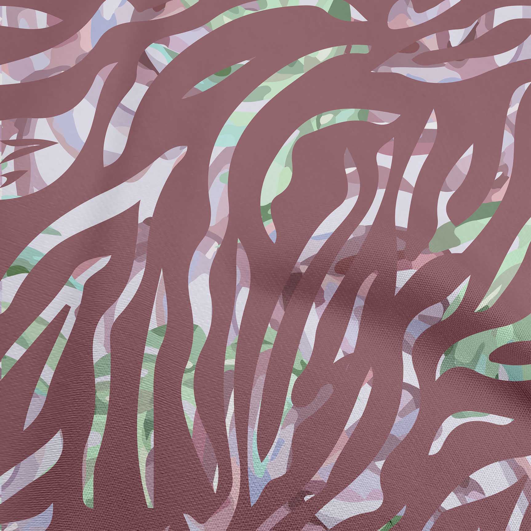 oneOone Silk Tabby Wine Fabric Tropical Monstera Leaves Sewing Material ...