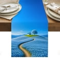 Blue Cottage Table Runner, Blue Tree Blue Field Path Landscape Nature ...