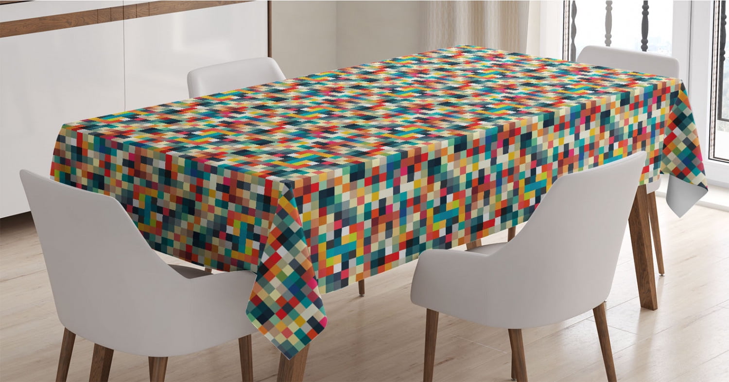 Geometric Tablecloth, Pixel Art Inspired Checkered Squares Grid ...