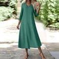 Byworldtasic Linen Dress Women V Neck Long 3/4 Sleeve Tunic Boho Maxi ...