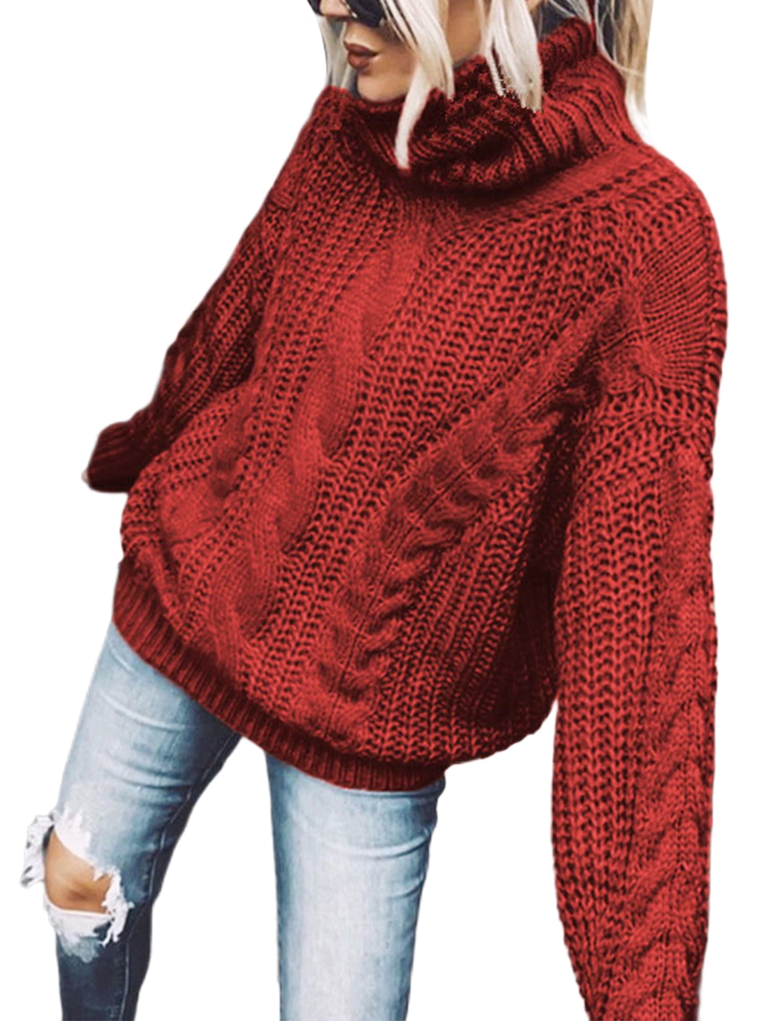 Frontwalk Womens Turtleneck Sweaters Long Sleeve Pullover Cable Knit ...