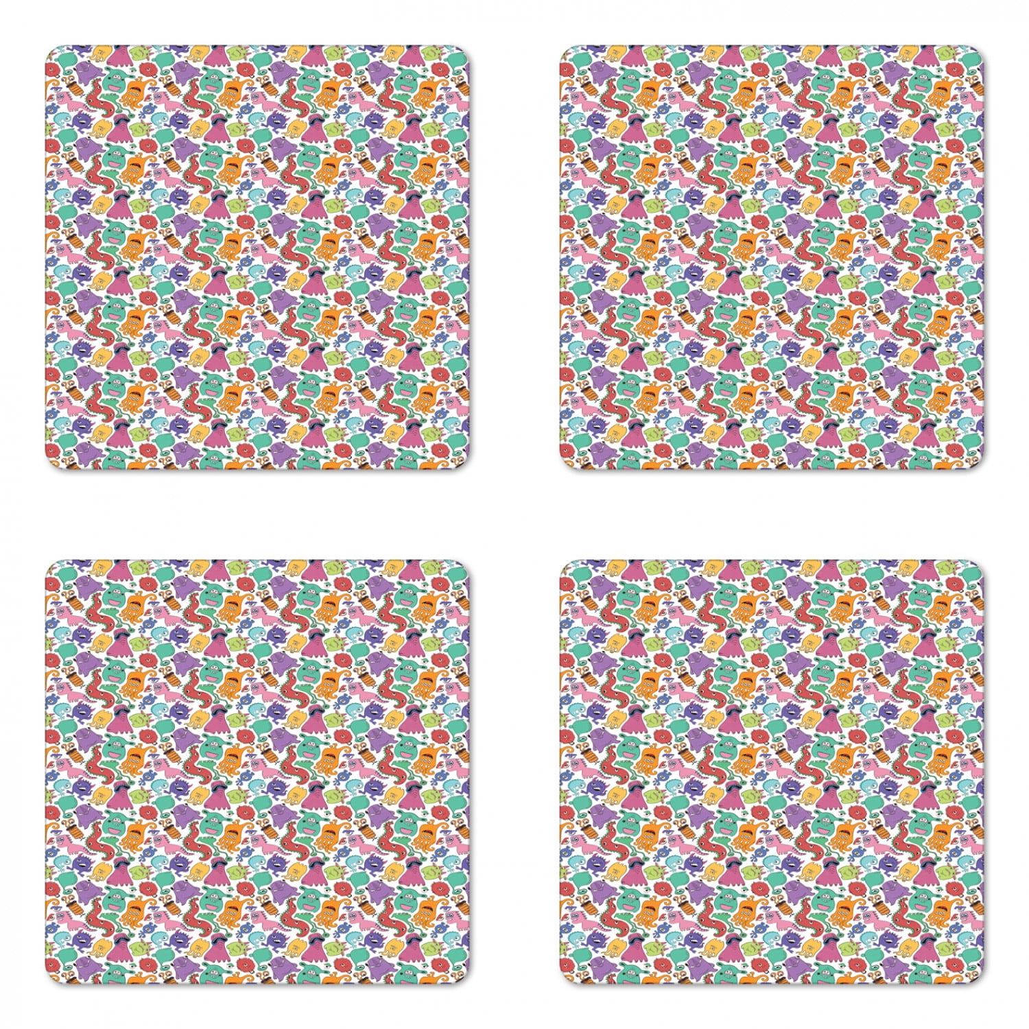 Cartoon Coaster Set of 4, Abstract Inspired Illustration Eye Monsters ...