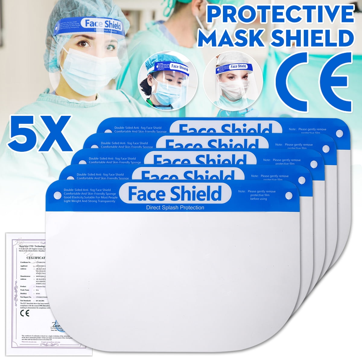 5x Face Shield Safety Full Face Shield Transparent Visor with Eye and ...