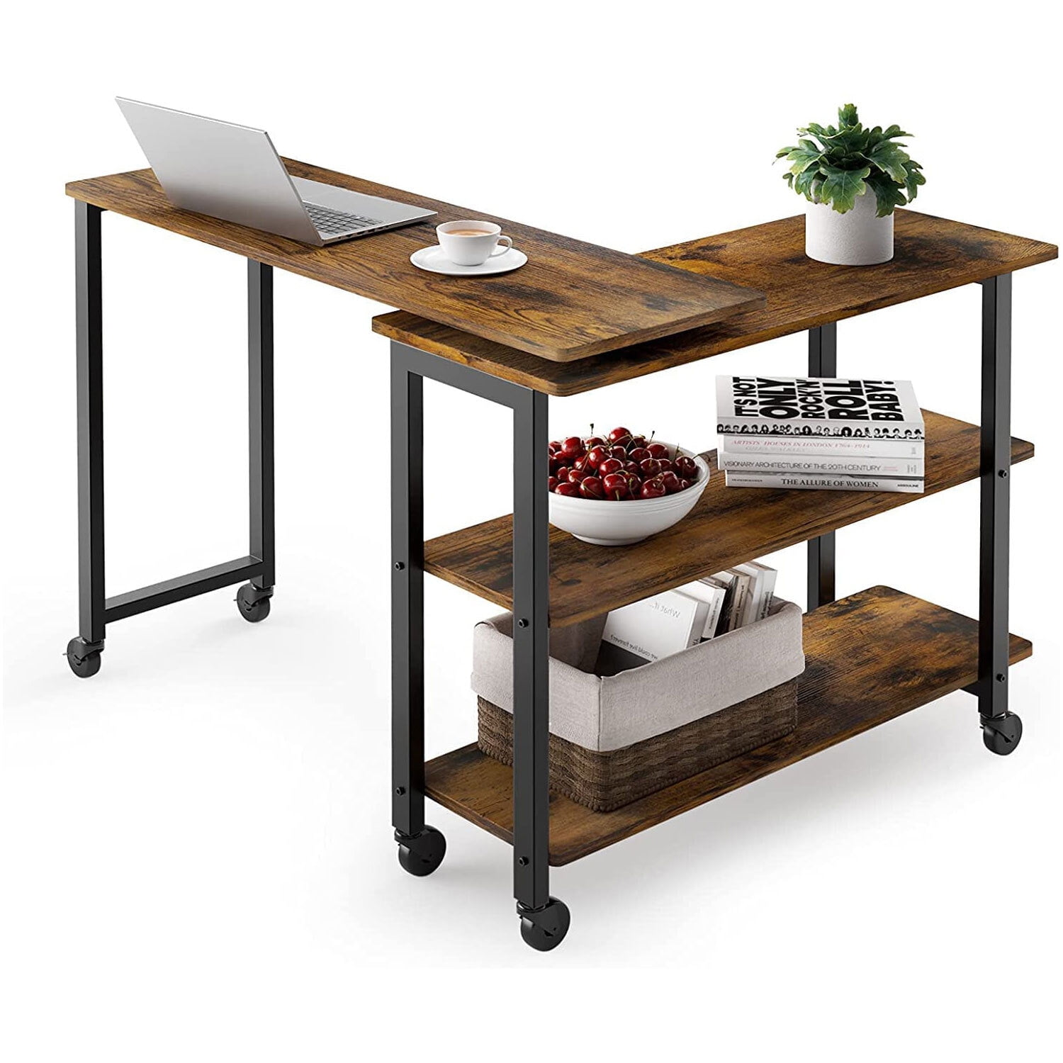 Yartaka 360° Rotatable Sofa Side Table Mobile End Table with 2-Tier ...