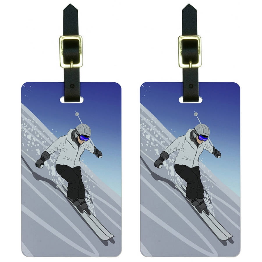 Graphics and More - Skiing Down a Mountain Skier Snow Skis Luggage Tags ...