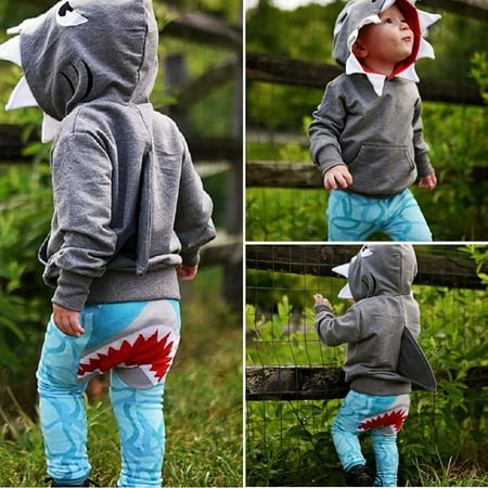 Casual Toddler Kids Boys Shark Hooded Tops Hoodie Pocket Jacket Coat ...