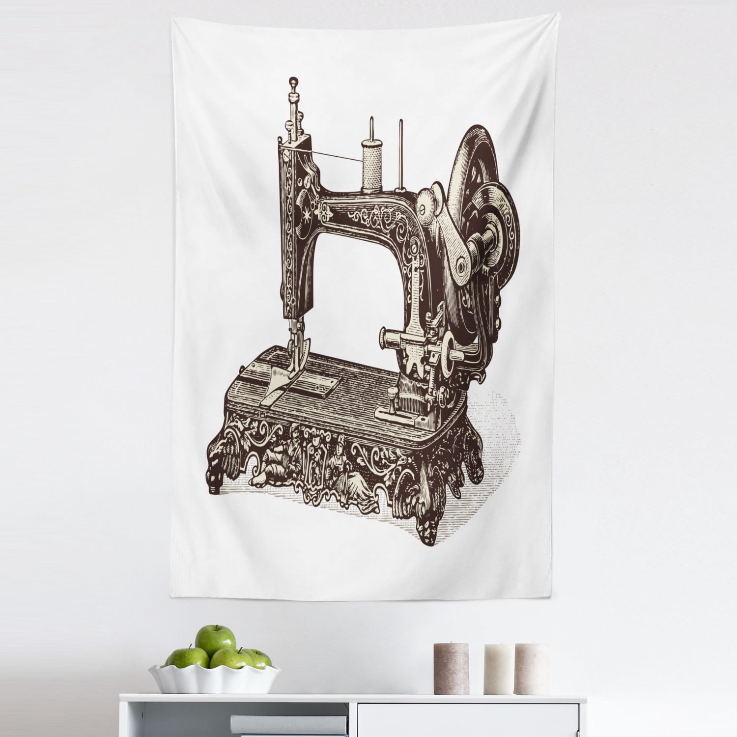 Steampunk Tapestry, Vintage Sewing Machine Hand-Drawn Sketch Antique ...