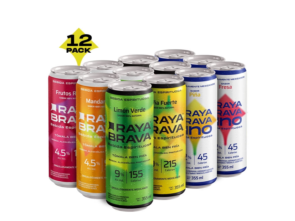 Raya Brava Mix - Bebida Espirituosa con 2%, 4.5% y 9% Alc. 12 Pack ...
