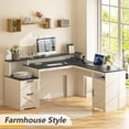 HUANG 63" Farmhouse L-Shaped Executive Desk with Drawers, Power Outlets ...