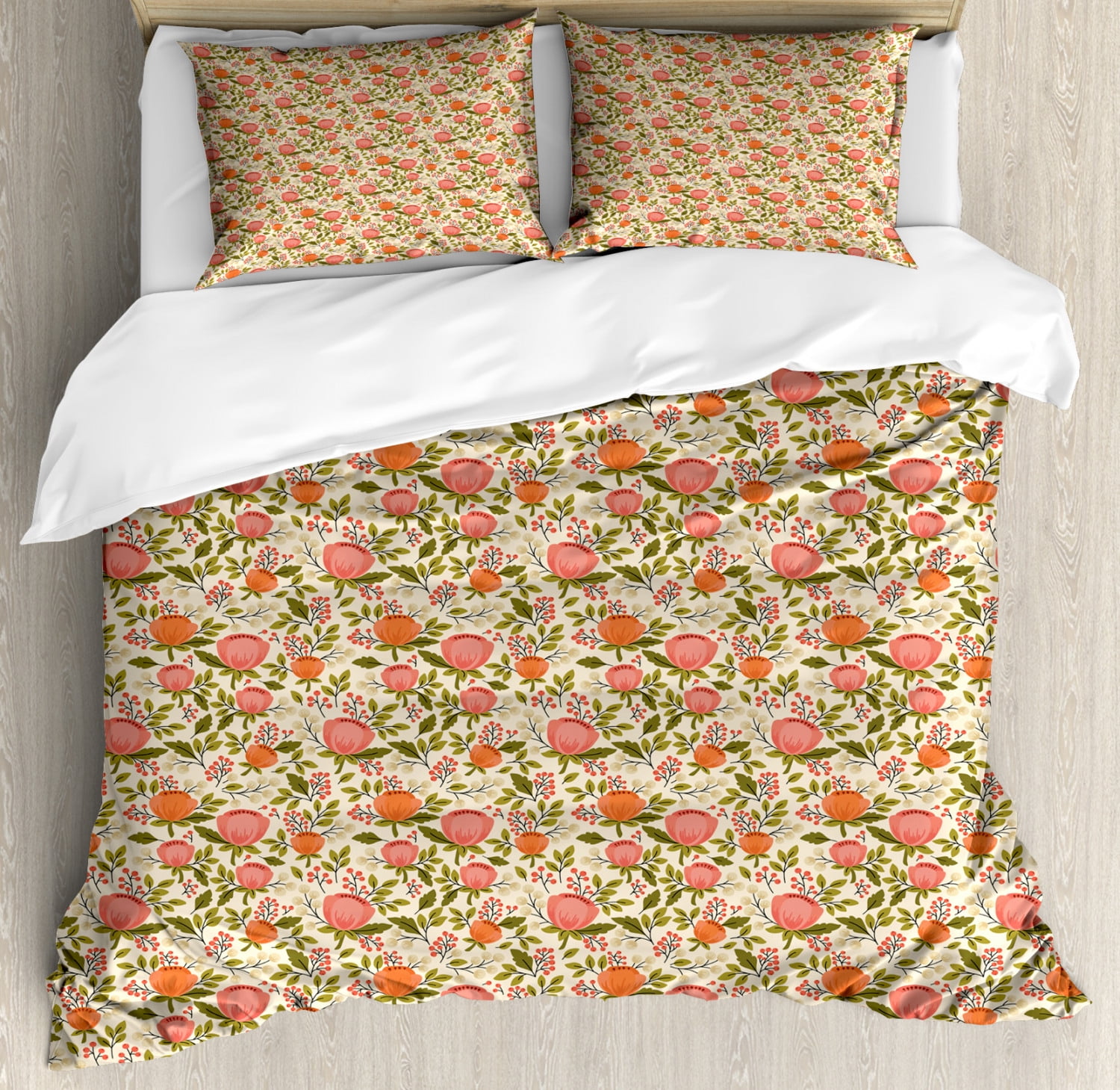 Poppy Duvet Cover Set Queen Size, Romantic Soulful Bouquet of Spring ...