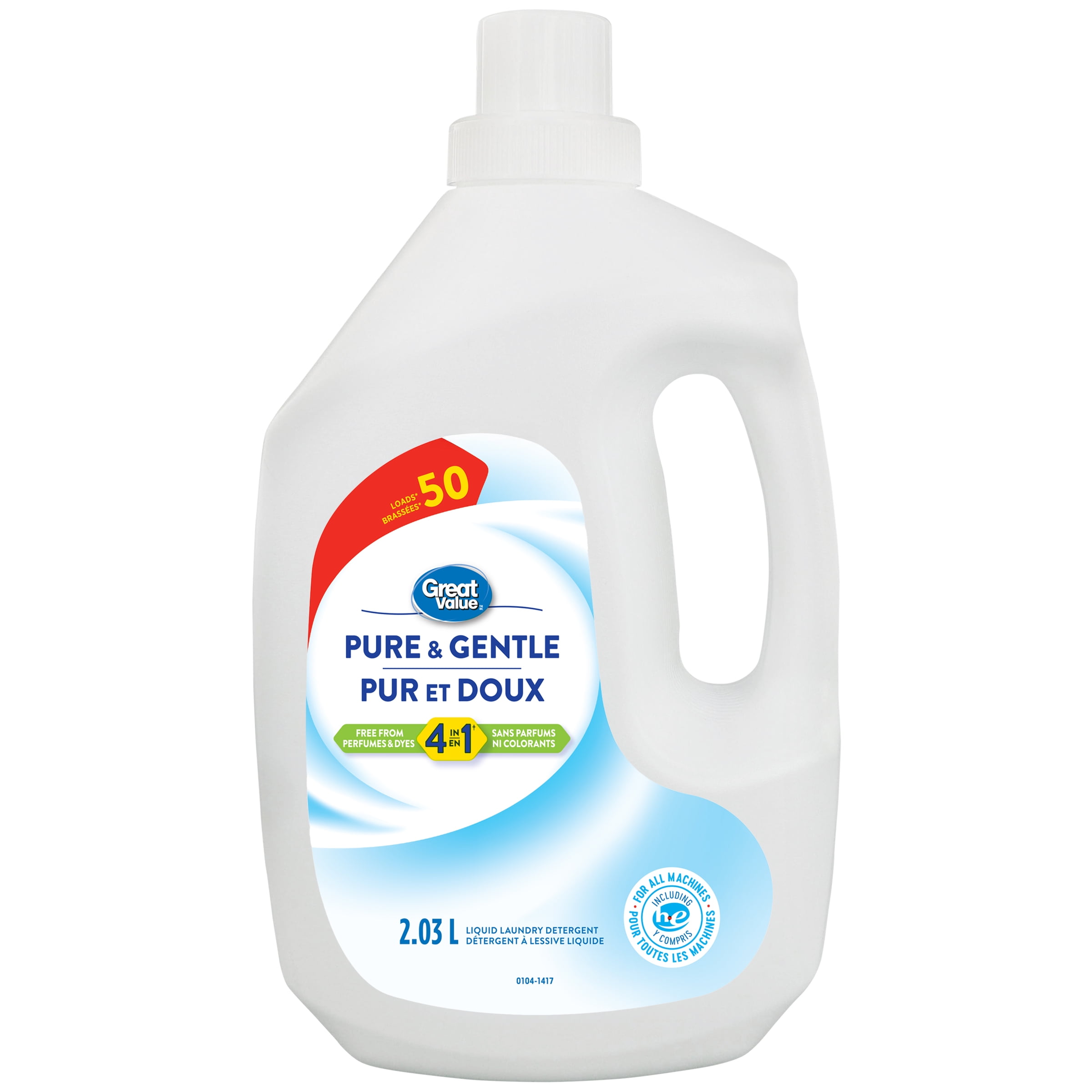 Great Value Liquid Laundry Detergent Pure & Gentle 4-in-1 50 wash, 2 ...