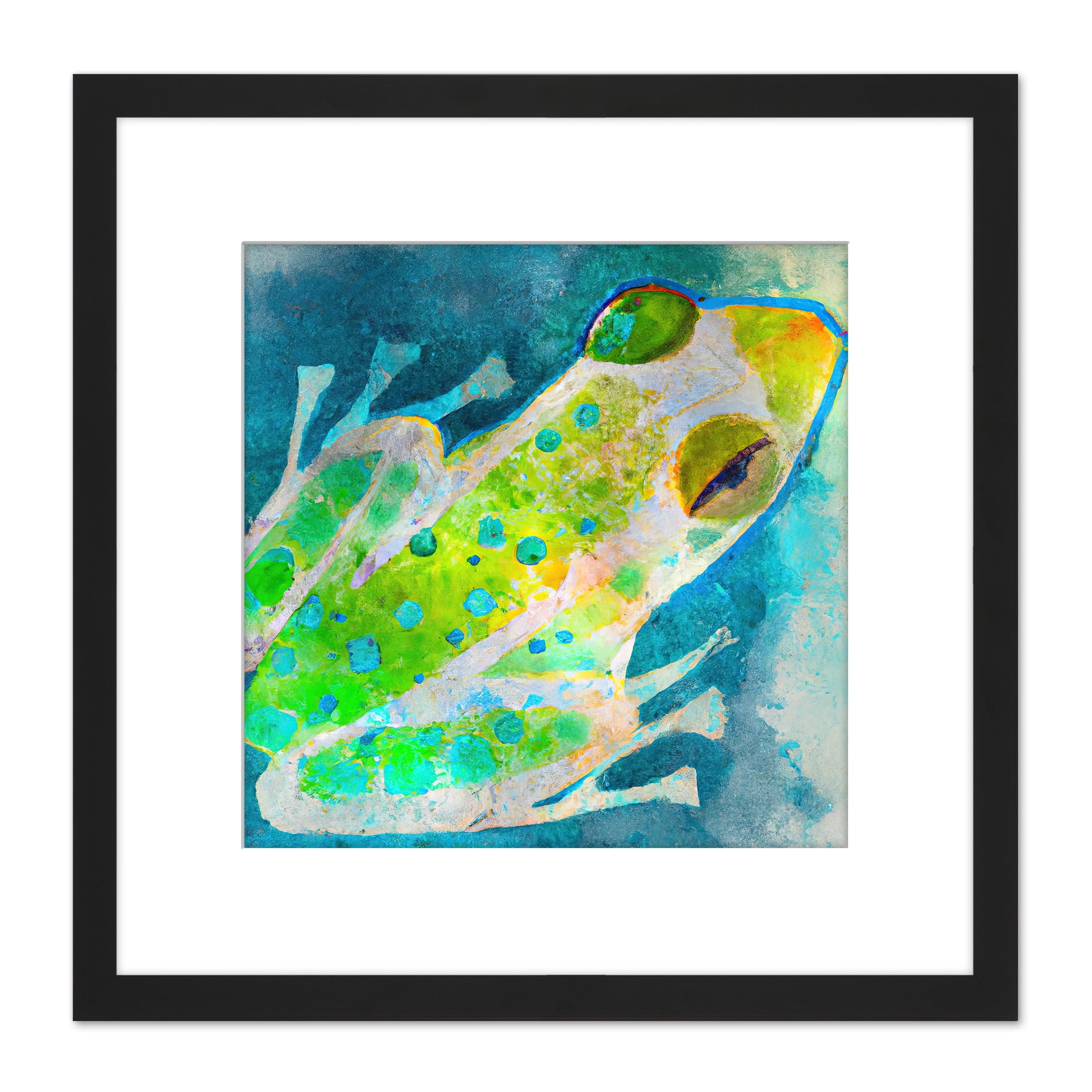 Watercolour Frog Toad Pond Lake Blue Green Painting Square Wooden ...