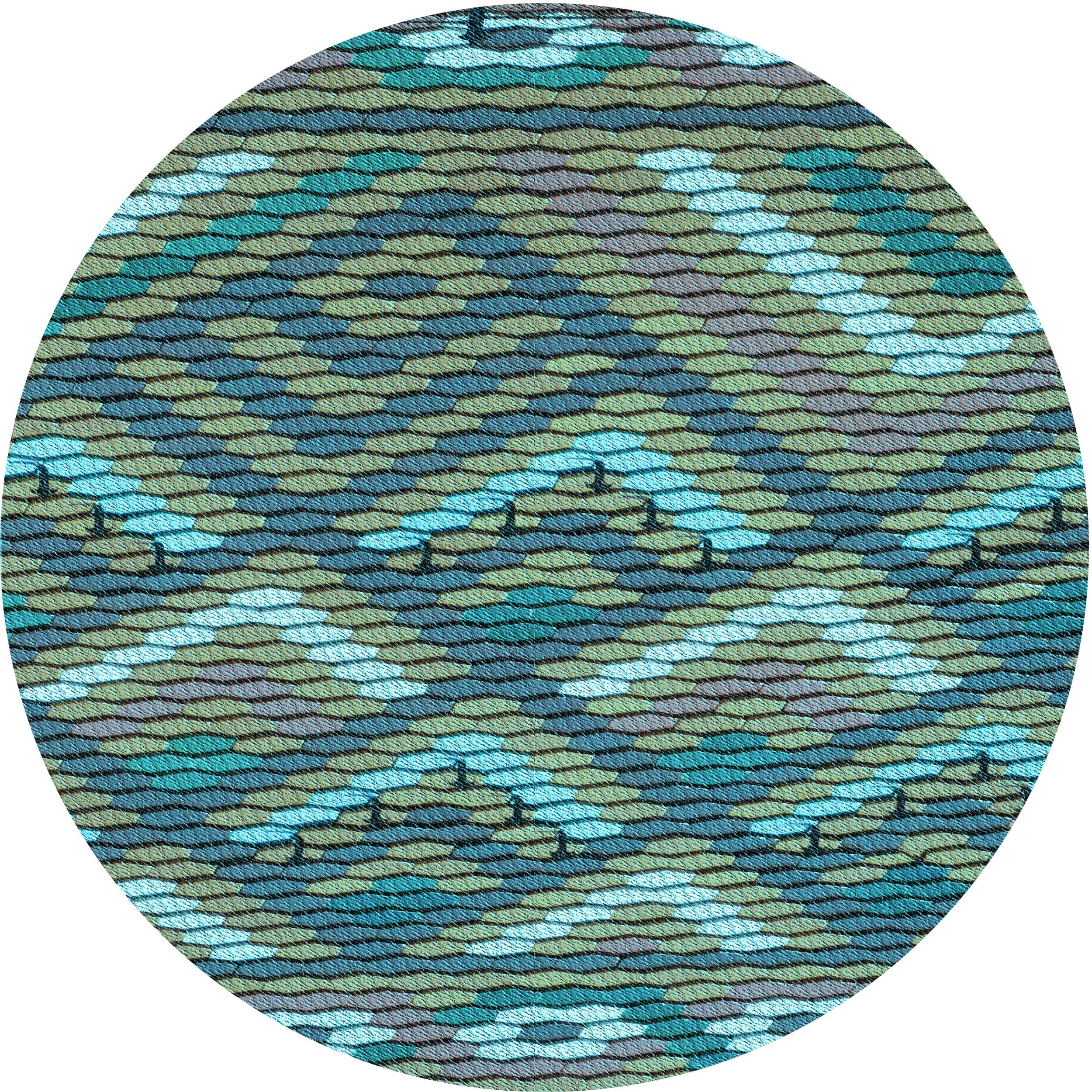 Ahgly Company Indoor Round Patterned Deep-Sea Green Area Rugs, 5' Round ...