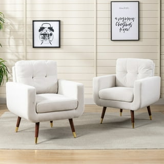 Bonzy Home Mid Century Modern Accent Chair, Single Fabric Lounge Reading Armchair with Solid ...