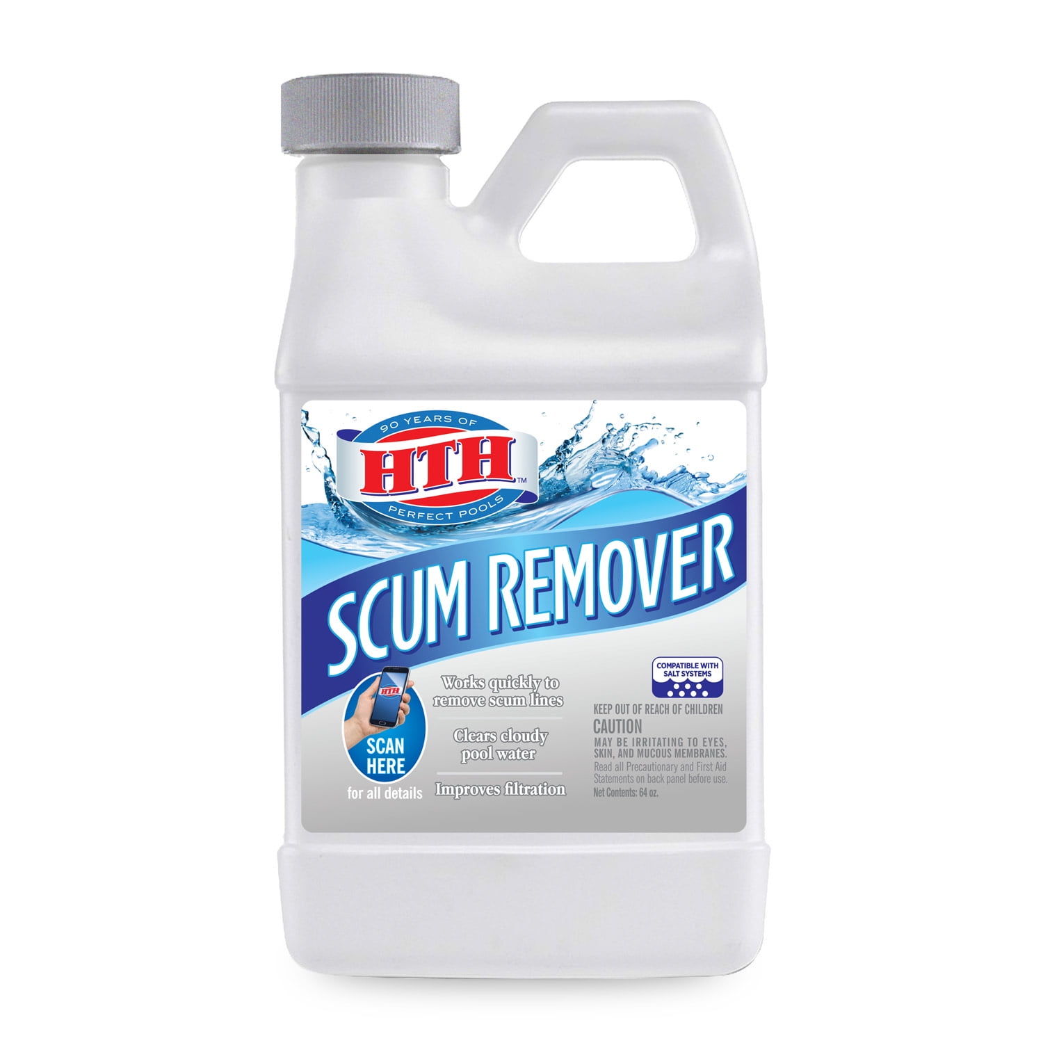 hth Scum Remover, Clears Cloudy Water in Swimming Pools, 64 oz ...
