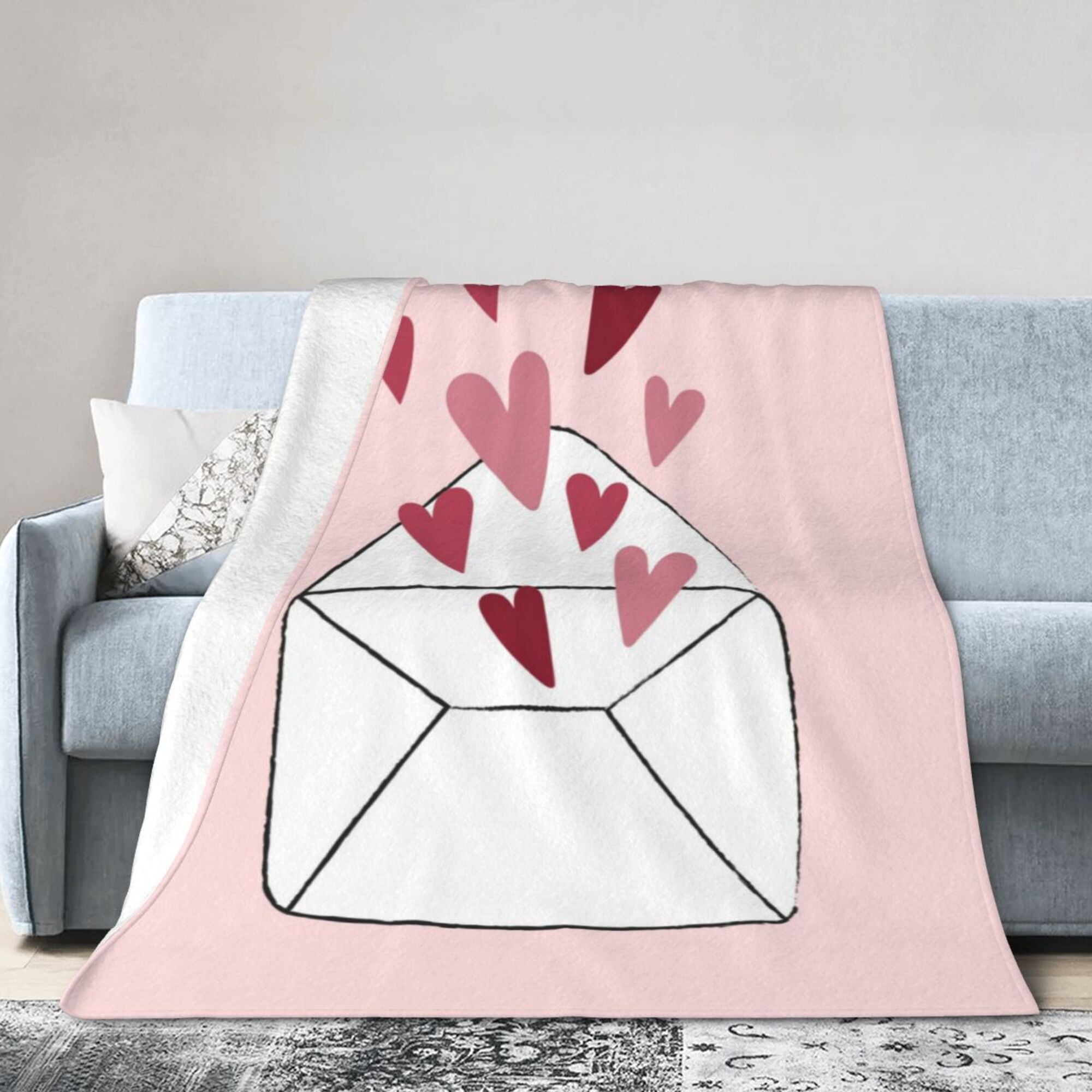 Anti-Pilling Flannel Bed Throw Blankets Hearts Letter Envelope - Couch ...