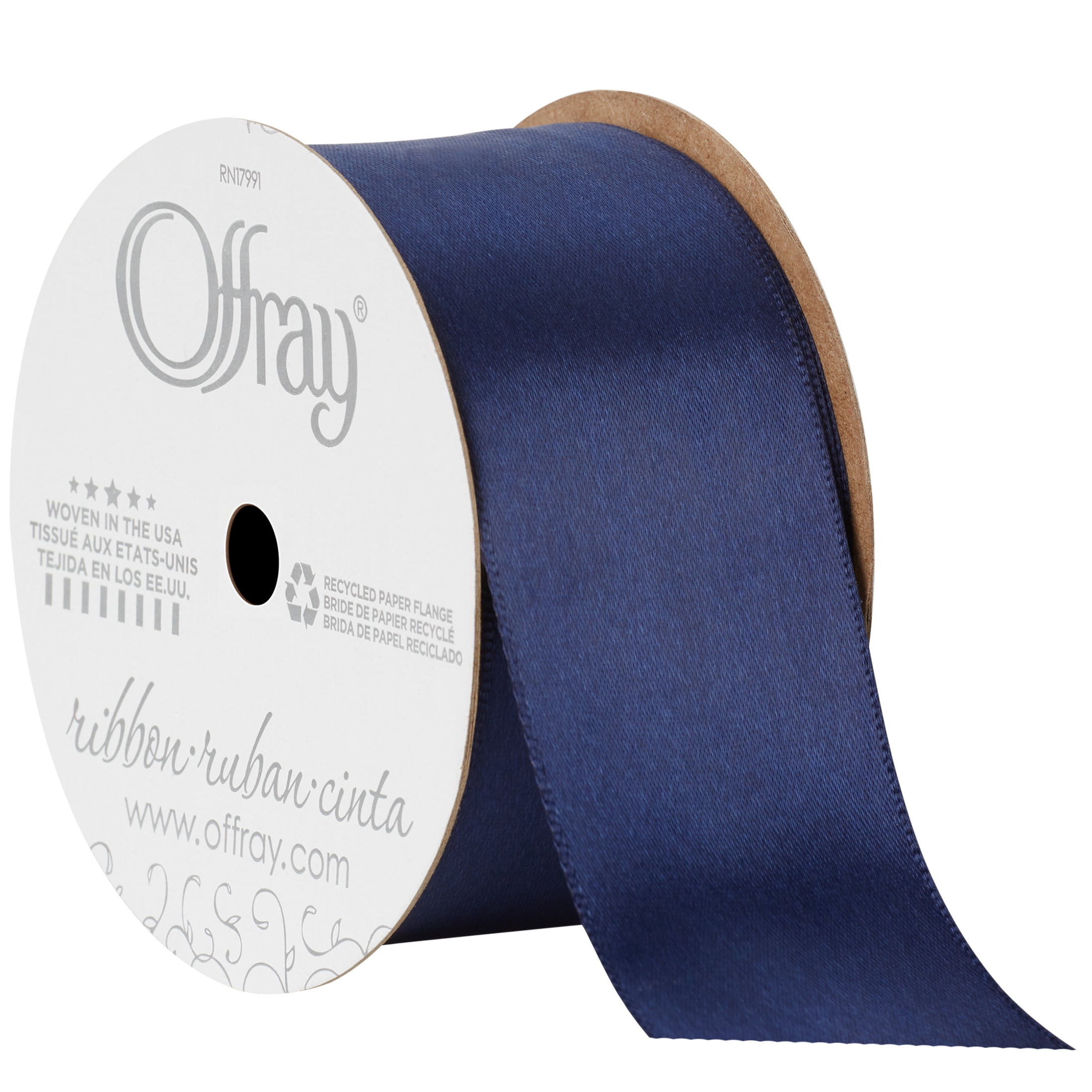 Offray Ribbon, Navy 1 1/2 inch Single Face Satin Polyester Ribbon, 12 ...