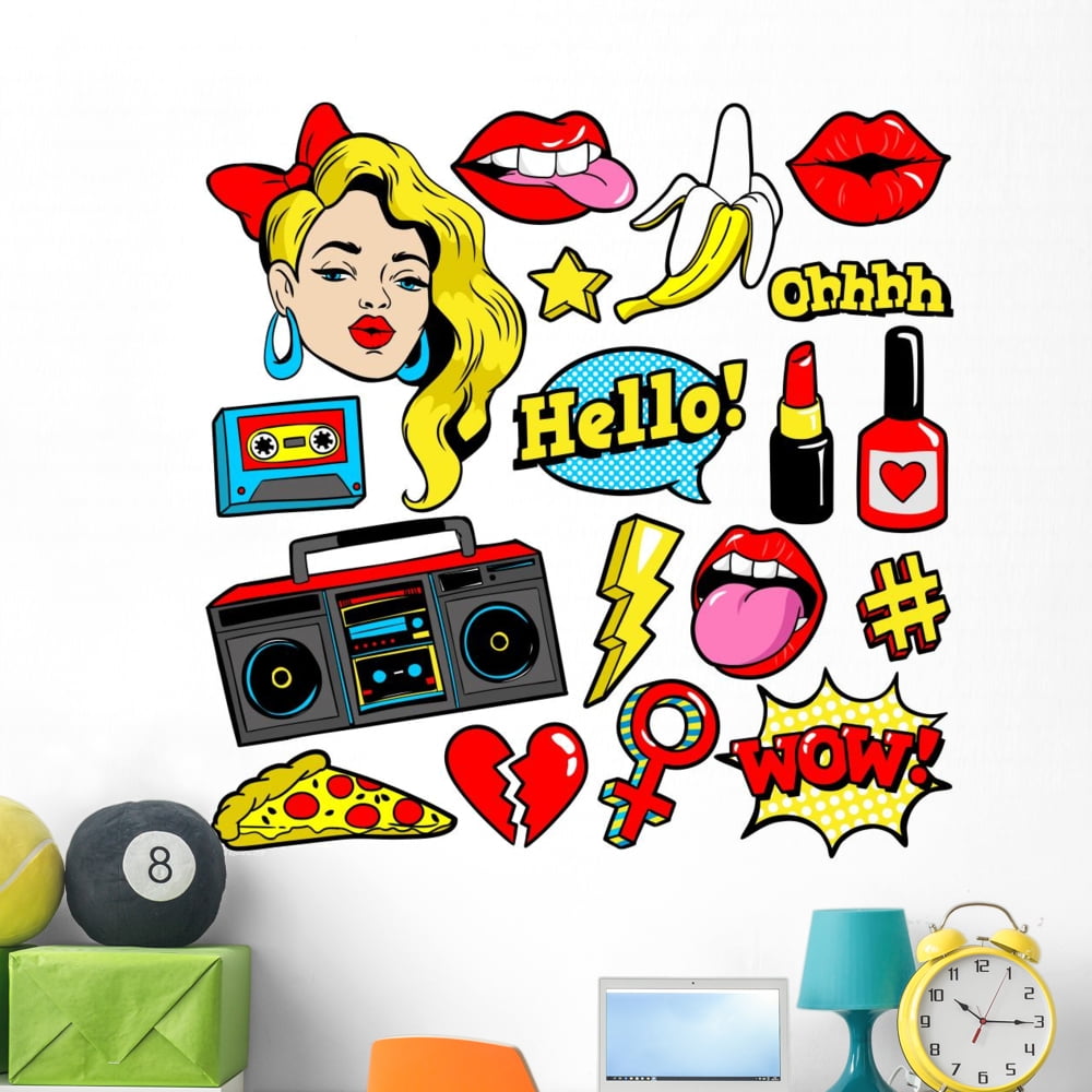 80s-90s Retro Pop-art Fashion Wall Decal Sticker Set Wallmonkeys Peel ...
