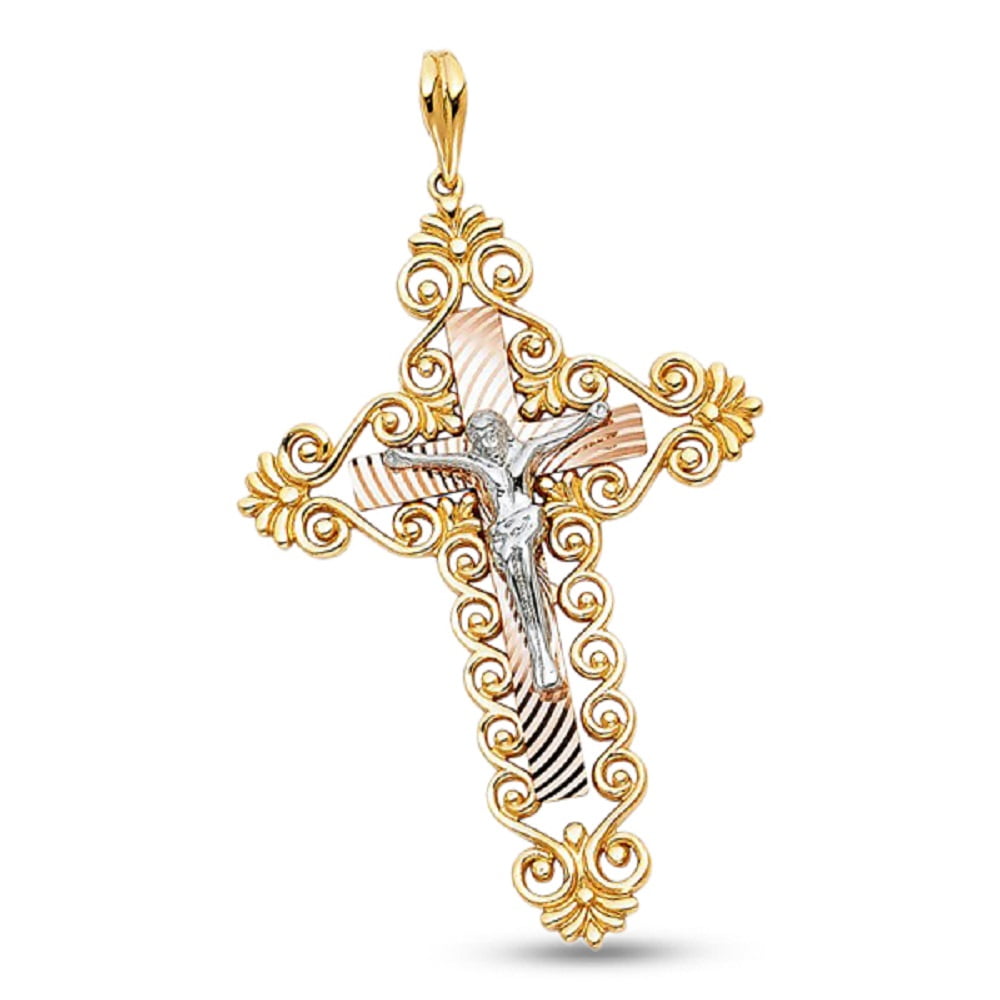 Fancy Jesus Crucifix Pendant 14k Yellow White Rose Gold Cross Charm ...
