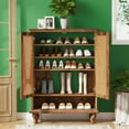 Rattan Door Shoe Cabinet - 29.53"W x 13.78"D x 43.31"H, Natural Wood ...