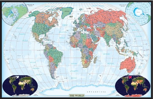 48x70 World Decorator Wall Map Mural Laminated - Walmart.com