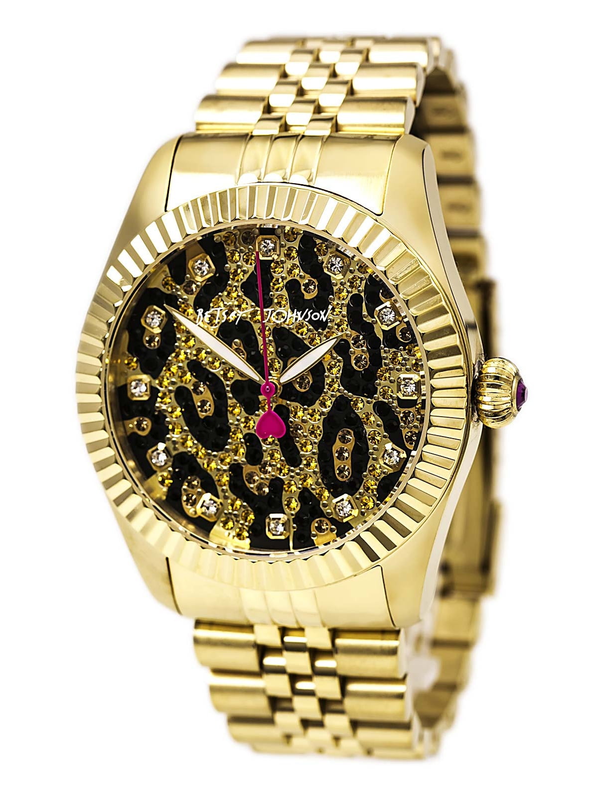 BJ00428-02 Women's Leopard Pave Crystal Black and Gold Dial Yellow Gold ...