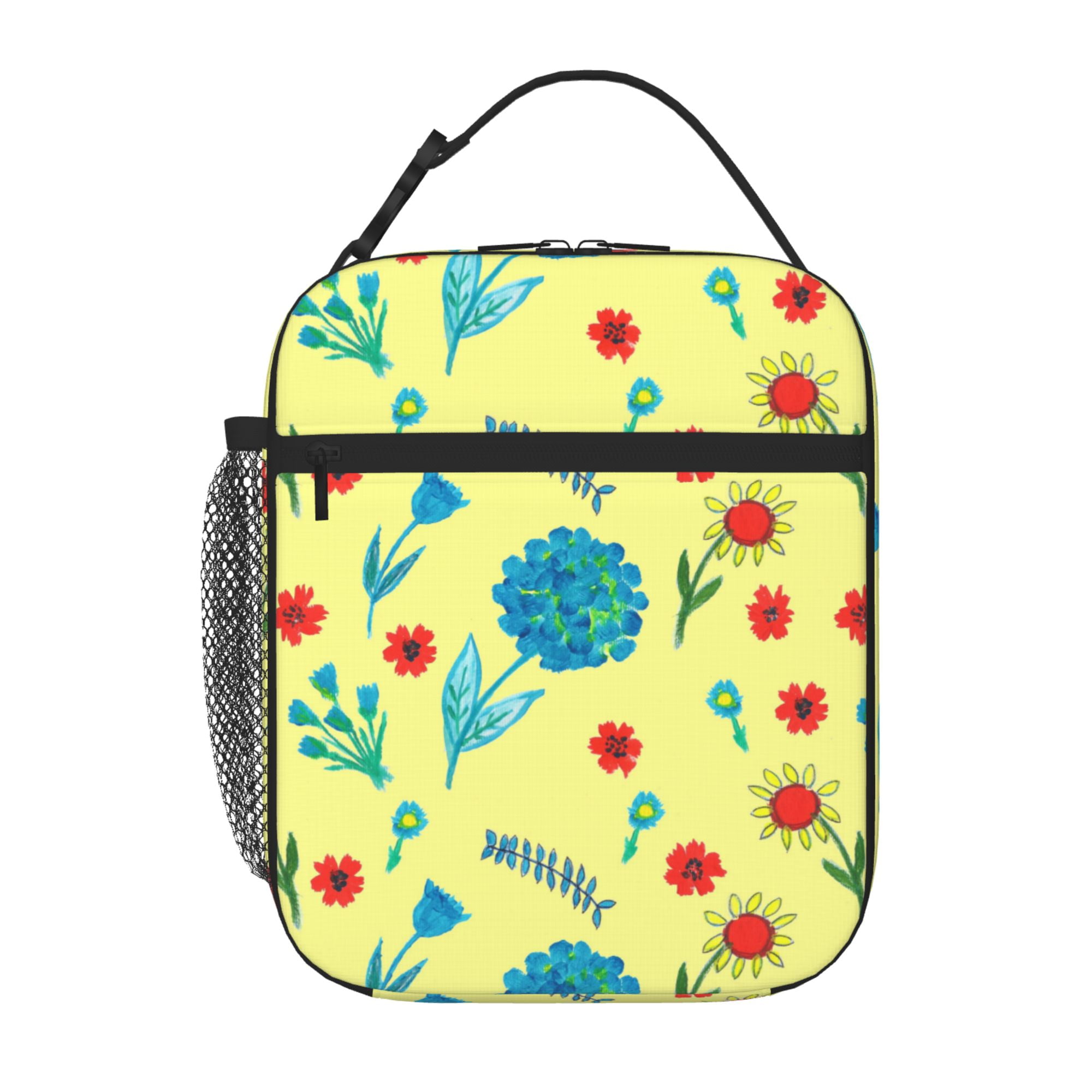 TEQUAN Portable Lunch Bag, Retro Yellow Flower Design Pattern Reusable ...
